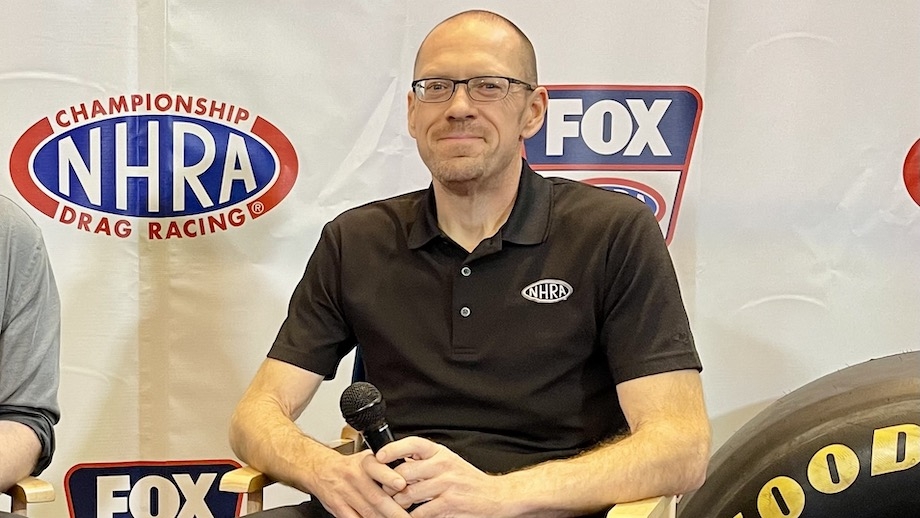 NHRA Division Director William Tharpe on the NHRA on FOX stage at the ...