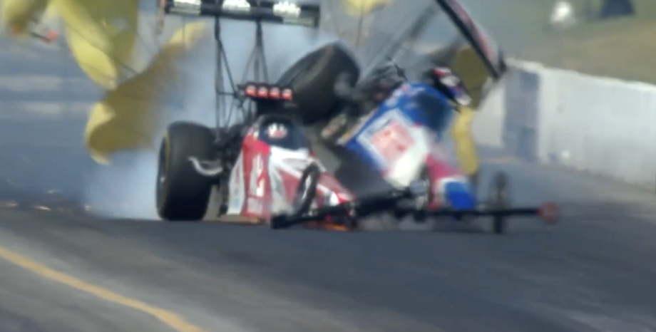 Doug Kalitta and Tony Stewart collide with their Top Fuel dragsters at ...