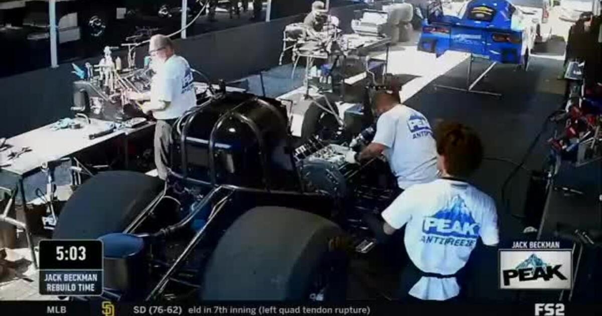 Disassembling Jack Beckman's nitro Hemi in the pit