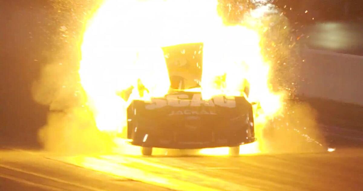 Daniel Wilkerson blower explosion on Friday of the 2025 Denso NHRA ...