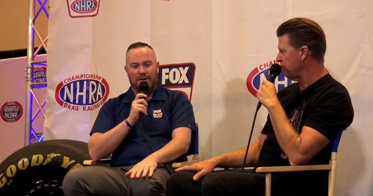 Rod Tschiggfrie on the NHRA on FOX stage at the 2021 PRI Show
