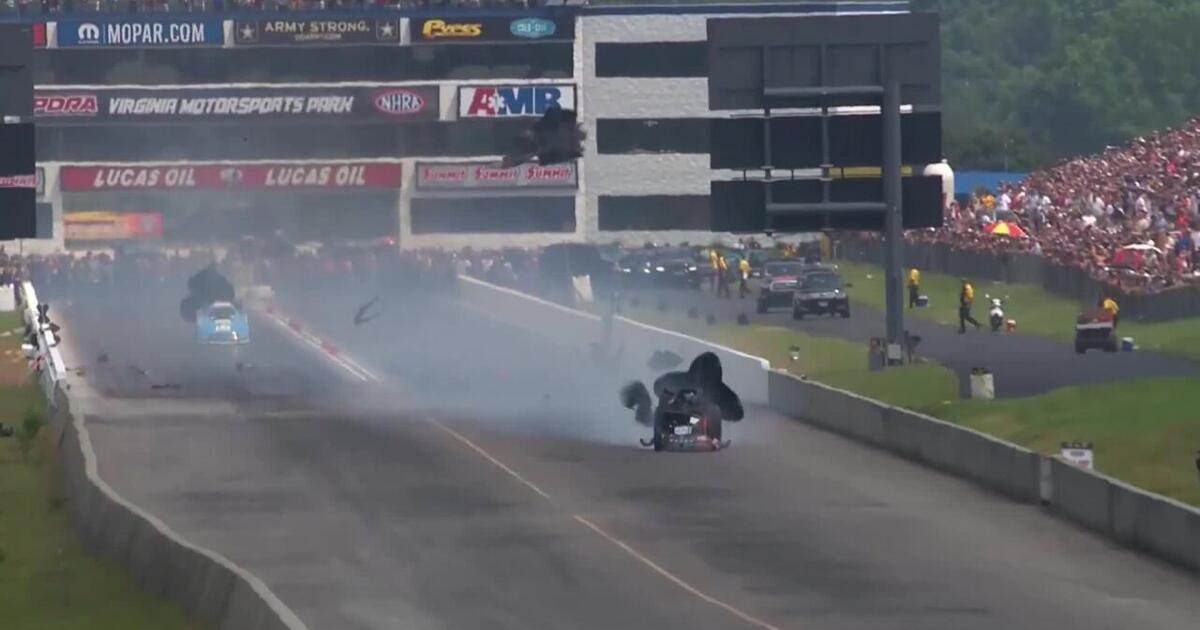 Cruz Pedregon blows body off his Funny Car at Virginia NHRA Nationals ...