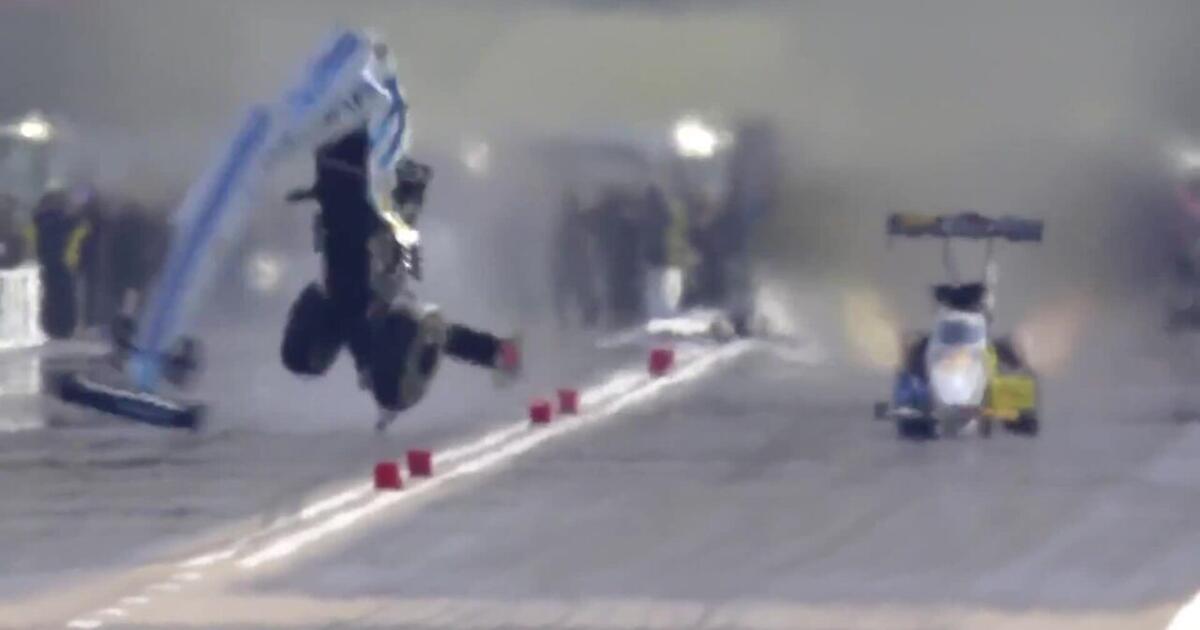 Leah Pruett walks away after Top Fuel dragster crash at Midwest Nationals