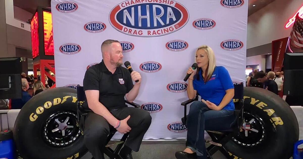 Angie Smith on the NHRA stage at the 2021 SEMA Show.mp4