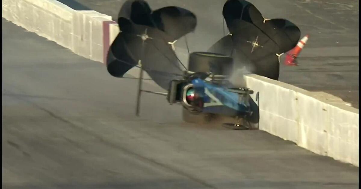 Taylor Vetter wins Top Alcohol Dragster, crashes