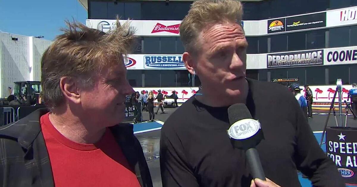 Chip Foose and Christopher Titus at the Pomona Dragstrip starting line